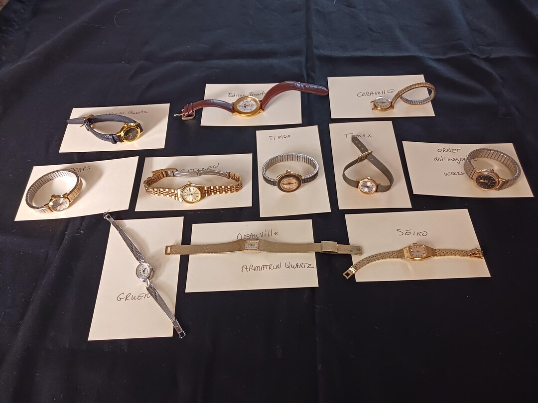 Watches Lot of 11 Women's, Wind-up, Non Working, Seiko, Gruen, Ornet ...