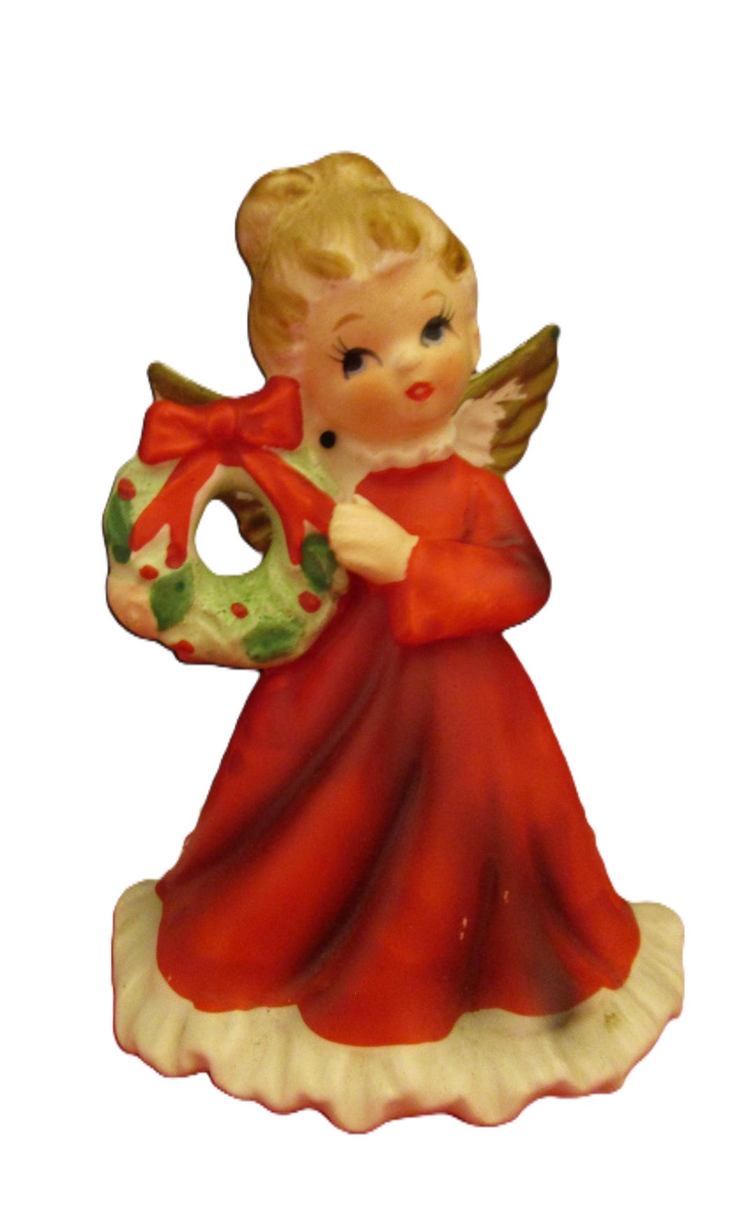 Vintage 1950's Napco Christmas Angel Holding Wreath Figurine - Etsy