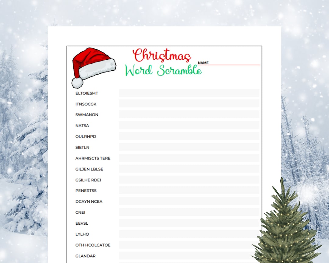 Christmas Word Scramble Game, Printable Game for Kids, Game for Adults ...