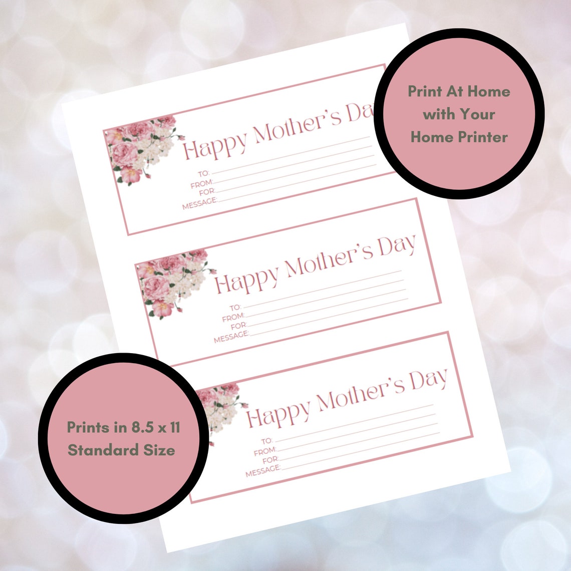 Printable Mother's Day Gift Certificate, Gift Voucher, Gift Coupon ...