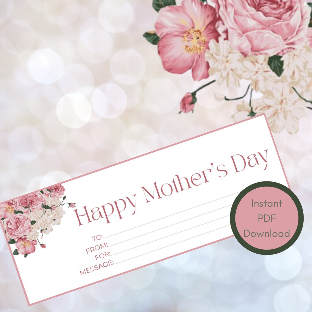 Printable Mother's Day Gift Certificate, Gift Voucher, Gift Coupon ...