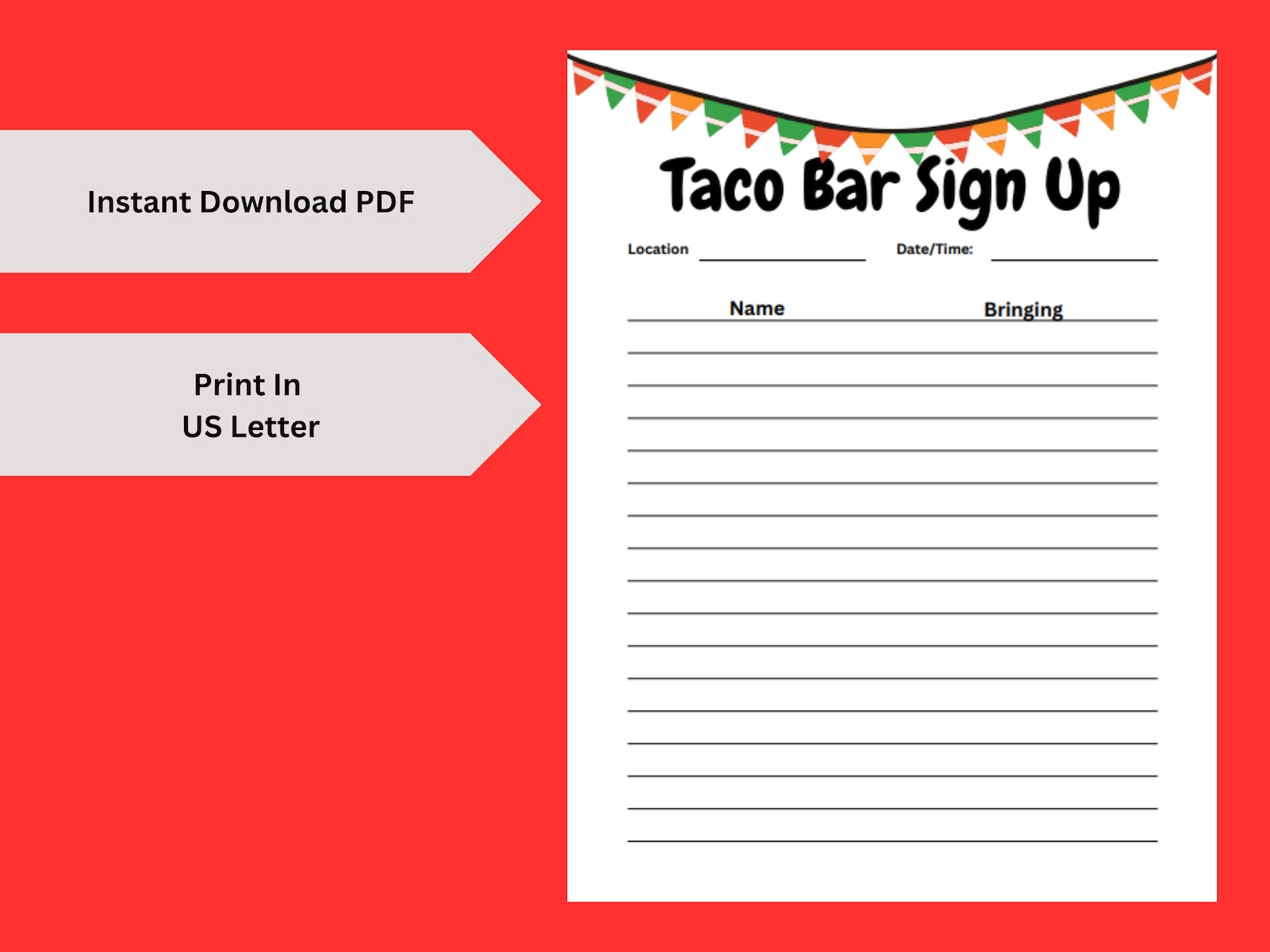 Taco Bar Sign Up, Taco Tuesday, Meal Sign up Sheet, Taco Bar Menu ...