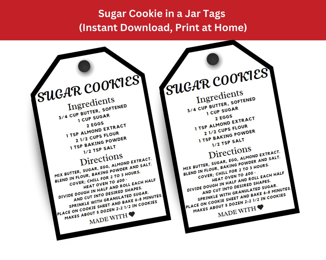 Sugar Cookie Jar Printable Tags, Christmas Cookie Gift Tags, Sugar ...