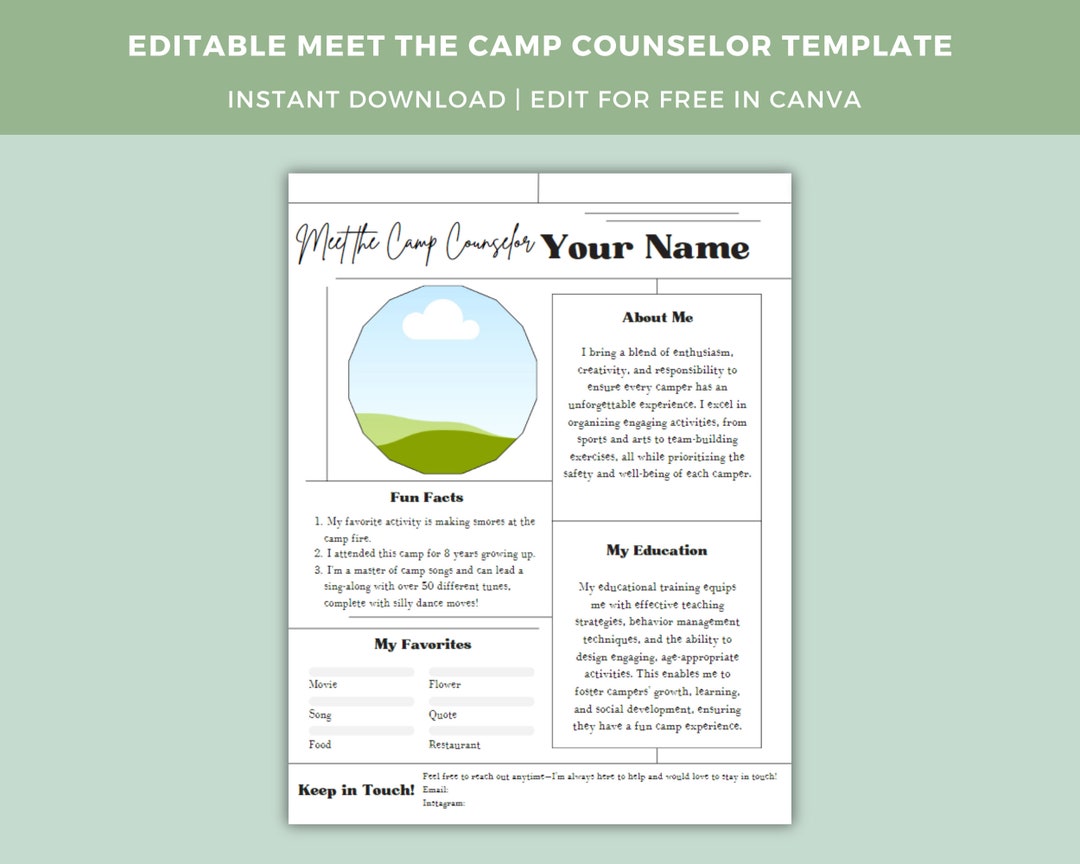 Meet the Camp Counselor Template, Editable in Canva, Summer Camp Get to ...
