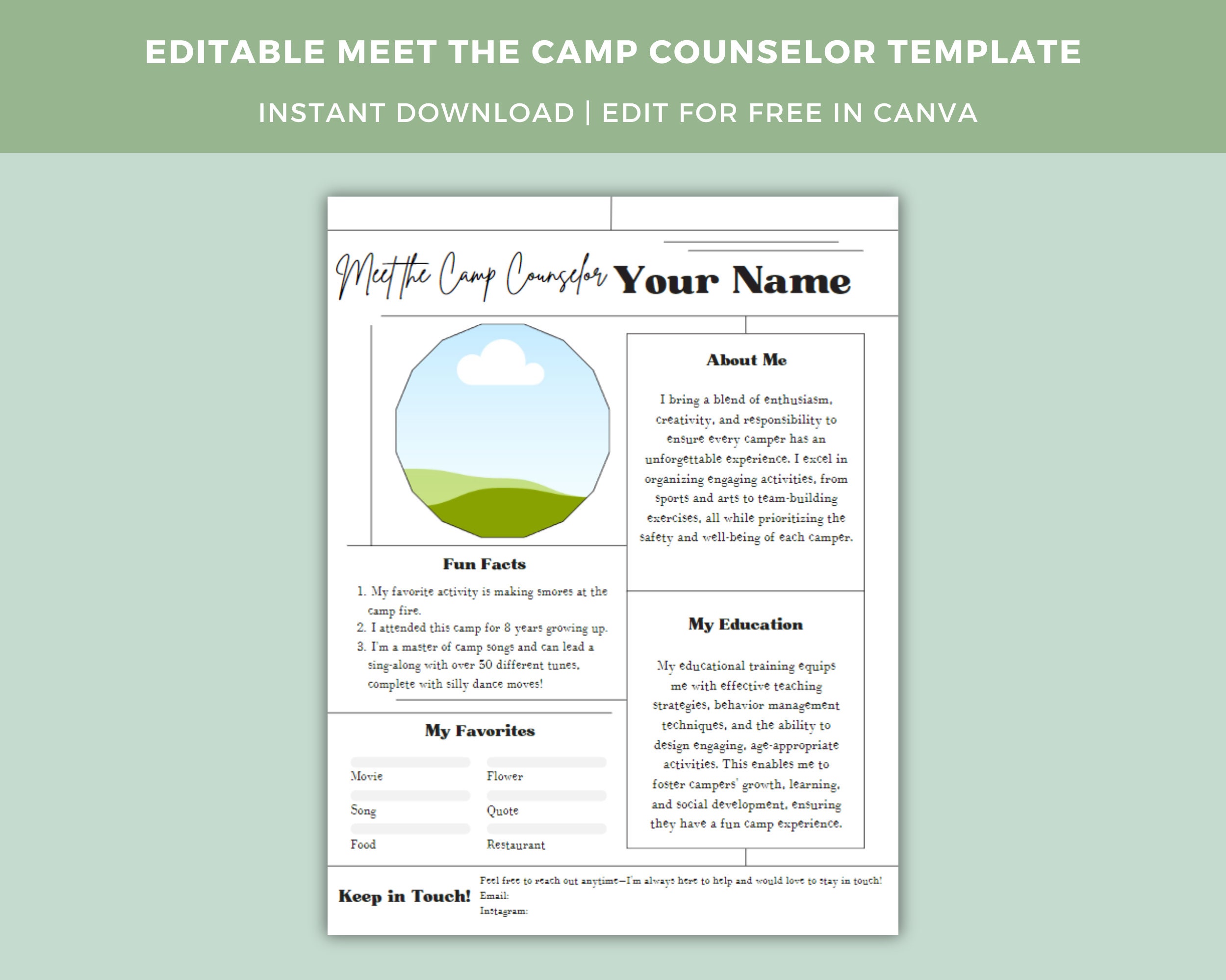 Meet the Camp Counselor Template, Editable in Canva, Summer Camp Get to ...