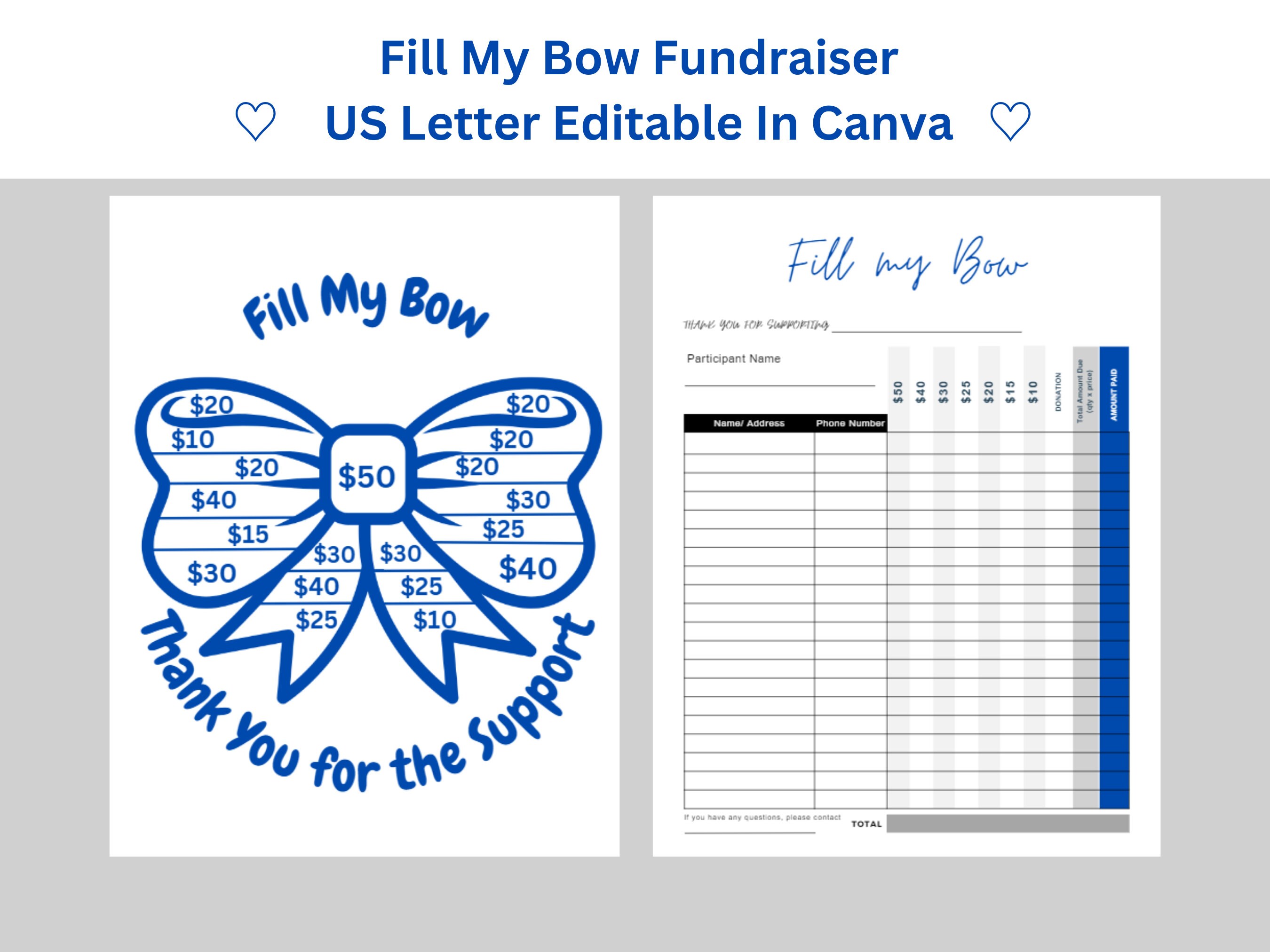 Fill My Bow Cheer Fundraiser, Blue Bow, Sports Fundraiser, Cheer ...