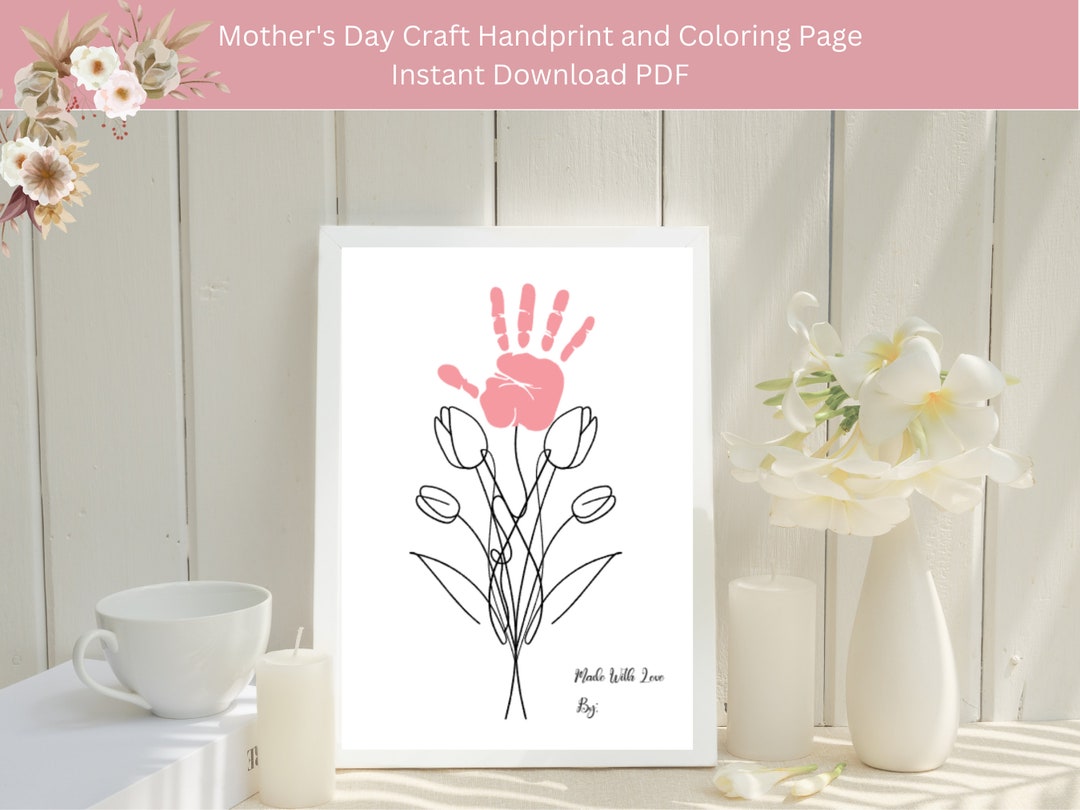 Custom Mother's Day Art Handprint and Keepsake Floral Bouquet Mom ...