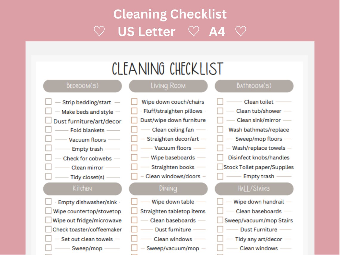 Editable Cleaning Checklist, Cleaning List for Airbnb, Vacation Rental ...