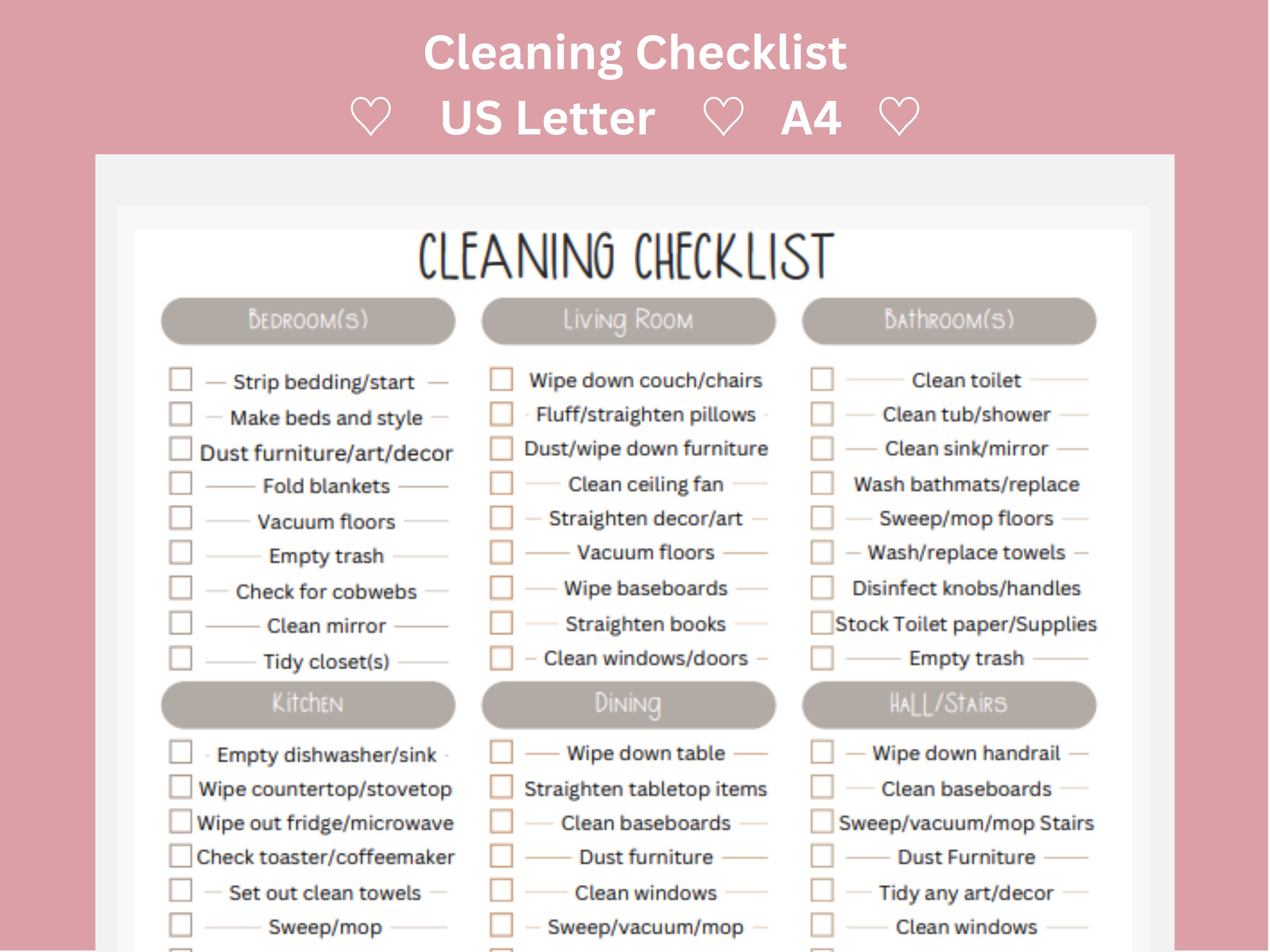 Editable Cleaning Checklist, Cleaning List for Airbnb, Vacation Rental ...