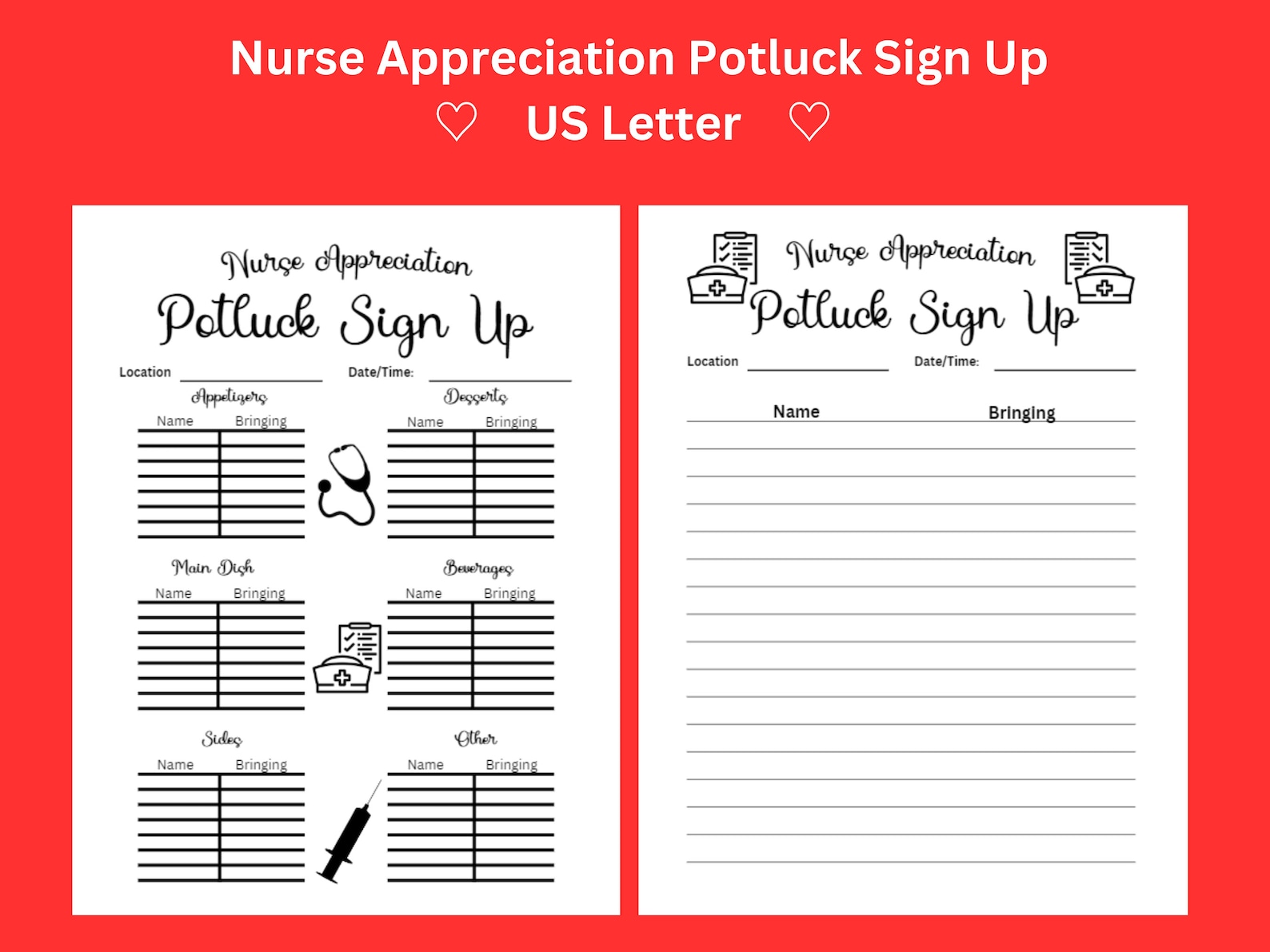 Nurse Appreciation Potluck Sign Up, Meal Sign up Sheet, Office/hospital ...