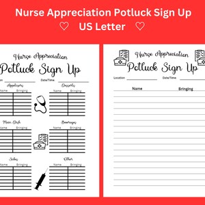 Nurse Appreciation Potluck Sign Up, Meal Sign up Sheet, Office/hospital ...