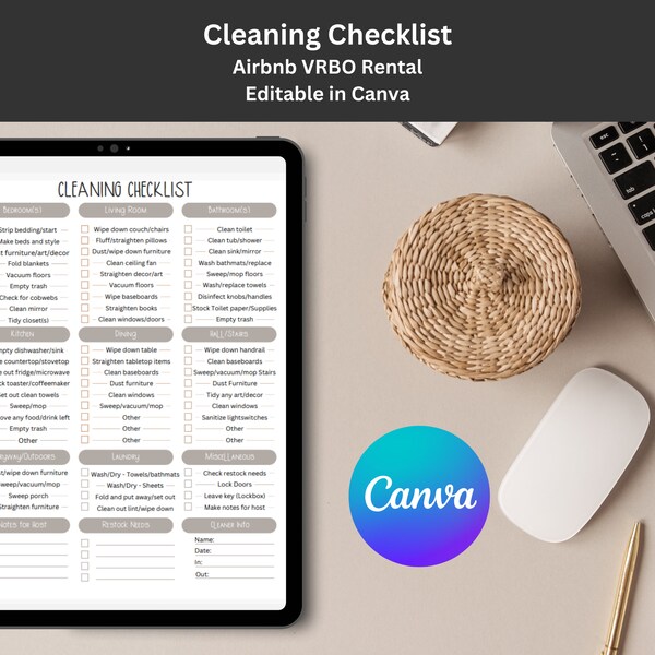 Editable Cleaning Checklist, Cleaning List for Airbnb, Vacation Rental ...