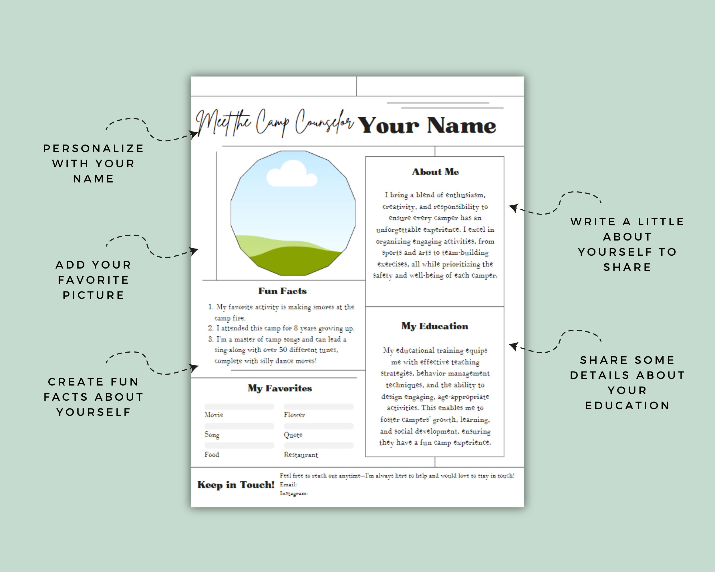 Meet the Camp Counselor Template, Editable in Canva, Summer Camp Get to ...
