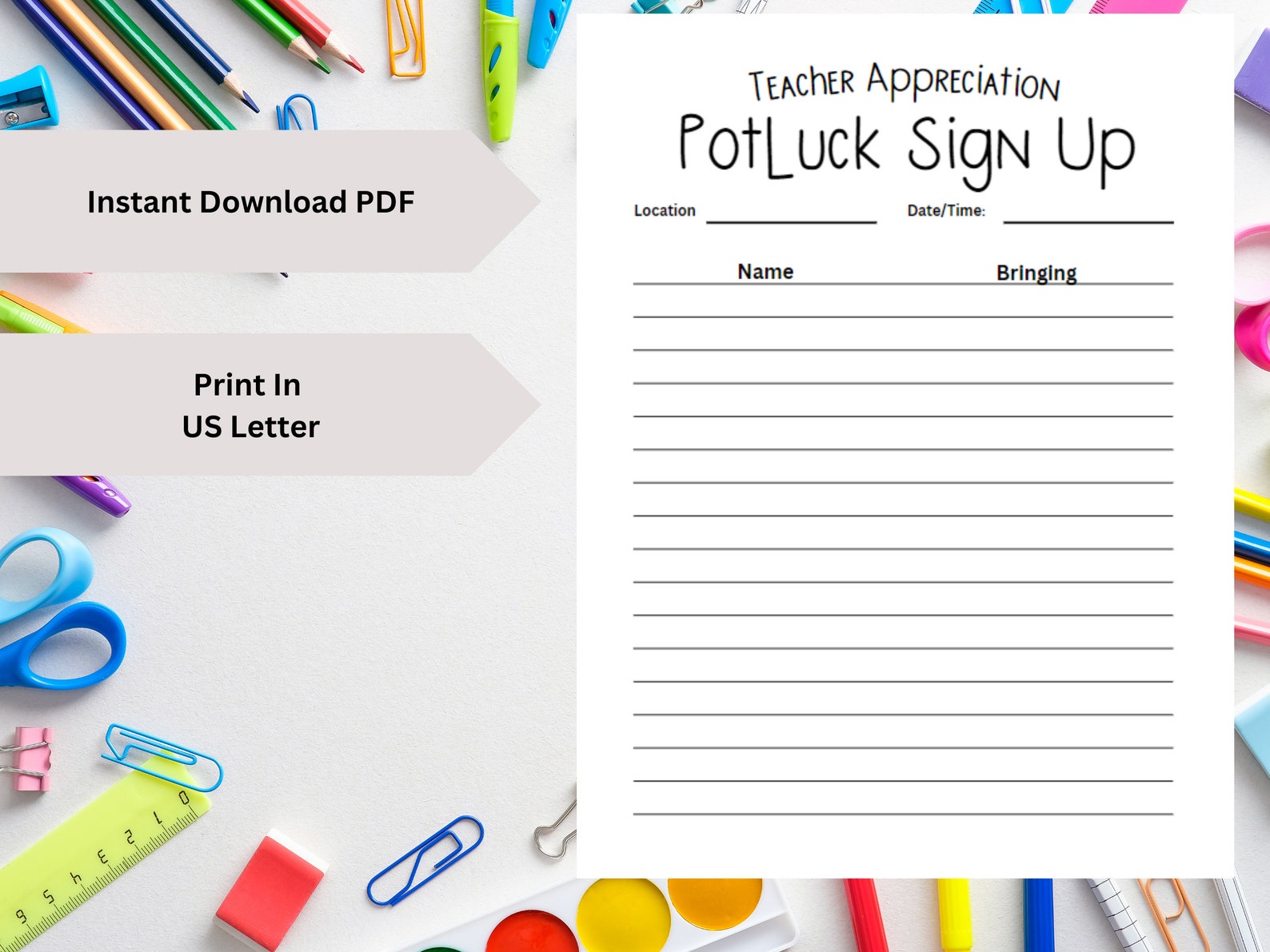 Teacher Appreciation Potluck Sign Up, Meal Sign up Sheet, Office ...