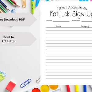 Teacher Appreciation Potluck Sign Up, Meal Sign up Sheet, Office ...