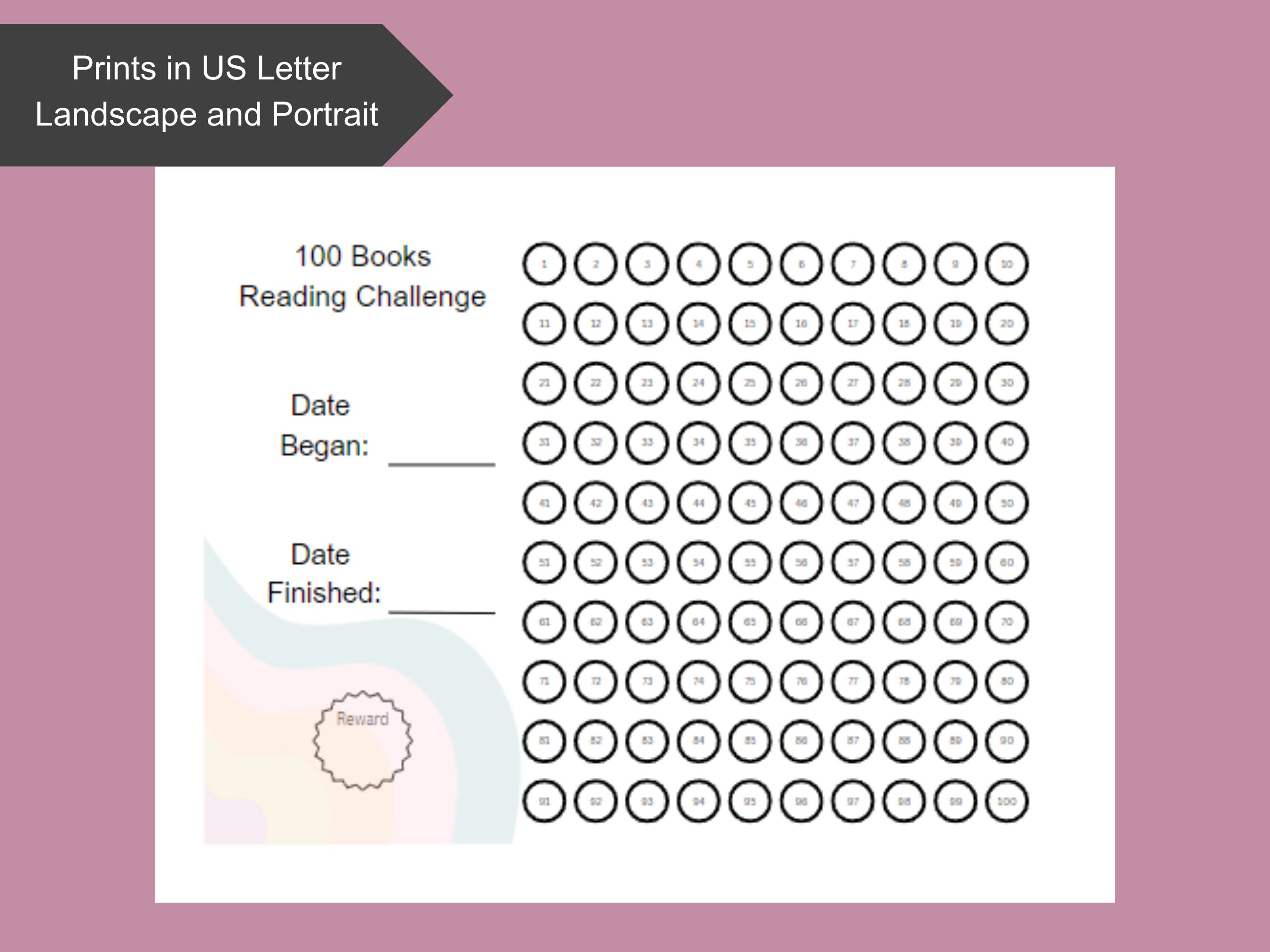 Printable Reading Challenge Tracker 100 Book Tracker Log for Children ...