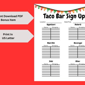 Taco Bar Sign Up, Taco Tuesday, Meal Sign up Sheet, Taco Bar Menu ...
