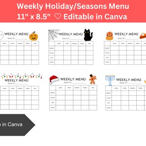 Weekly Holiday/season Daycare Menu Editable Template, Preschool Menu ...