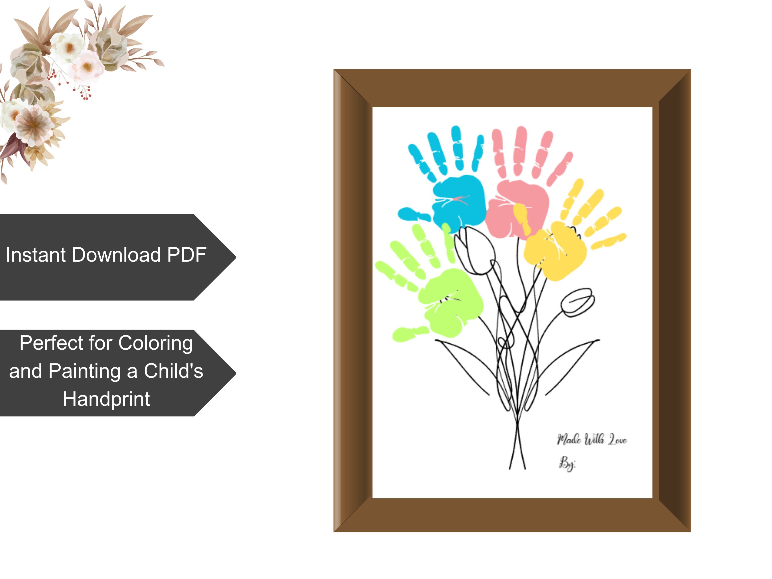 Custom Mother's Day Art Handprint and Keepsake Floral Bouquet Mom ...