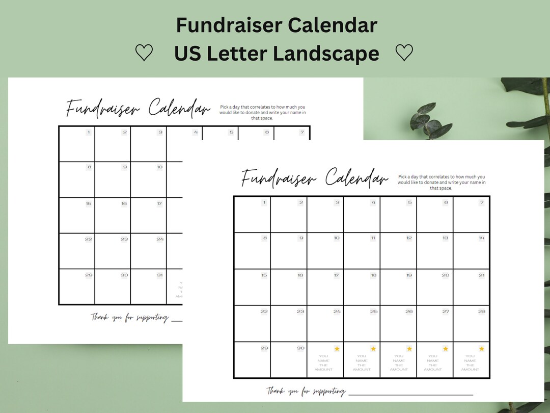 Fundraiser Calendar, Pick a Date Fundraiser, Charity Fundraiser ...