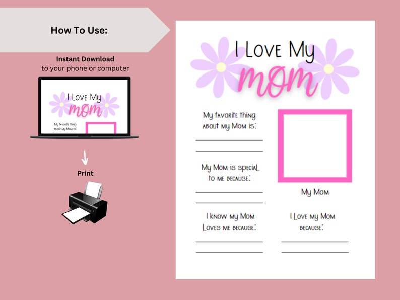Mother's Day Printable Craft, I Love My Mom Printable, Classroom Mother ...