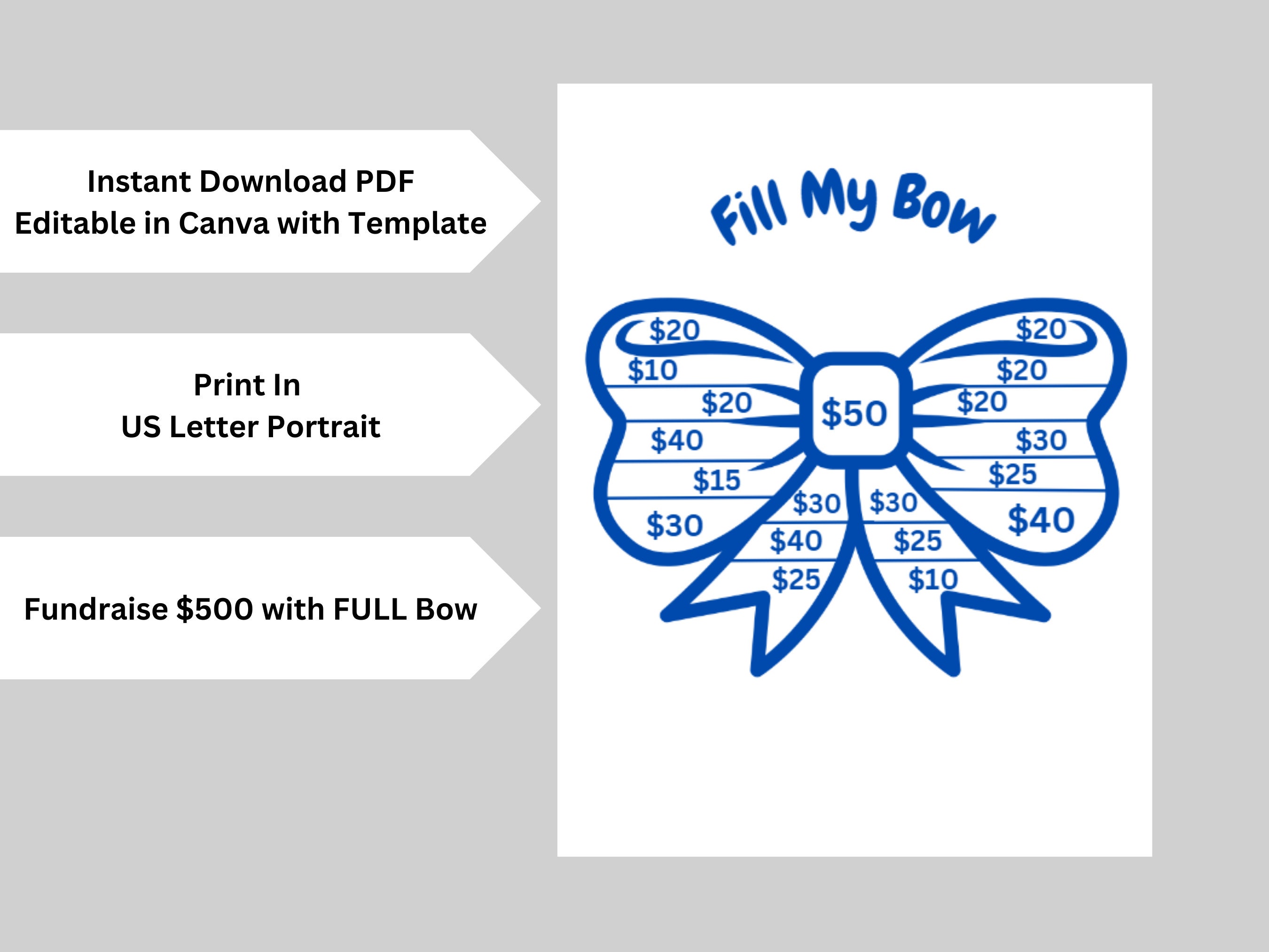 Fill My Bow Cheer Fundraiser, Blue Bow, Sports Fundraiser, Cheer ...