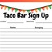Taco Bar Sign Up, Taco Tuesday, Meal Sign up Sheet, Taco Bar Menu ...
