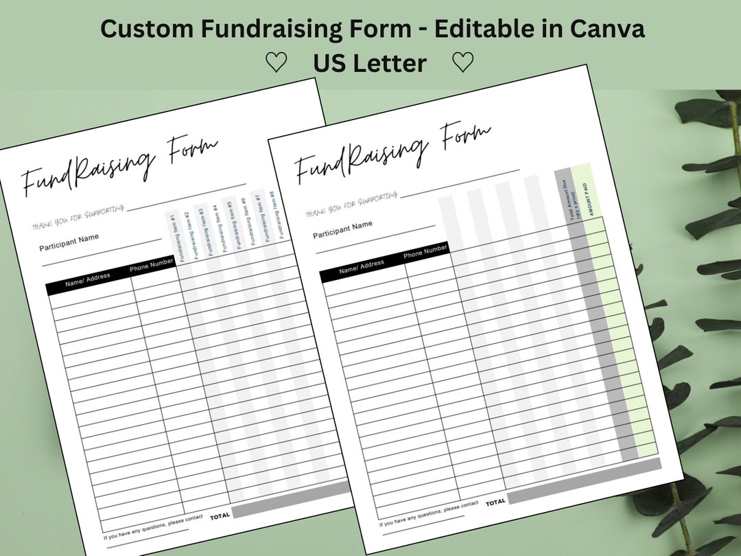 Fundraising Form, Editable Tracking Sheet, Charity Fundraiser Printable ...
