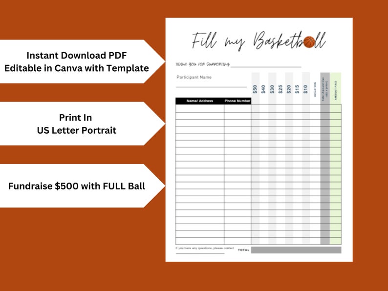 Fill My Basketball Fundraiser, Fill My Ball, Sports Fundraiser, Travel ...