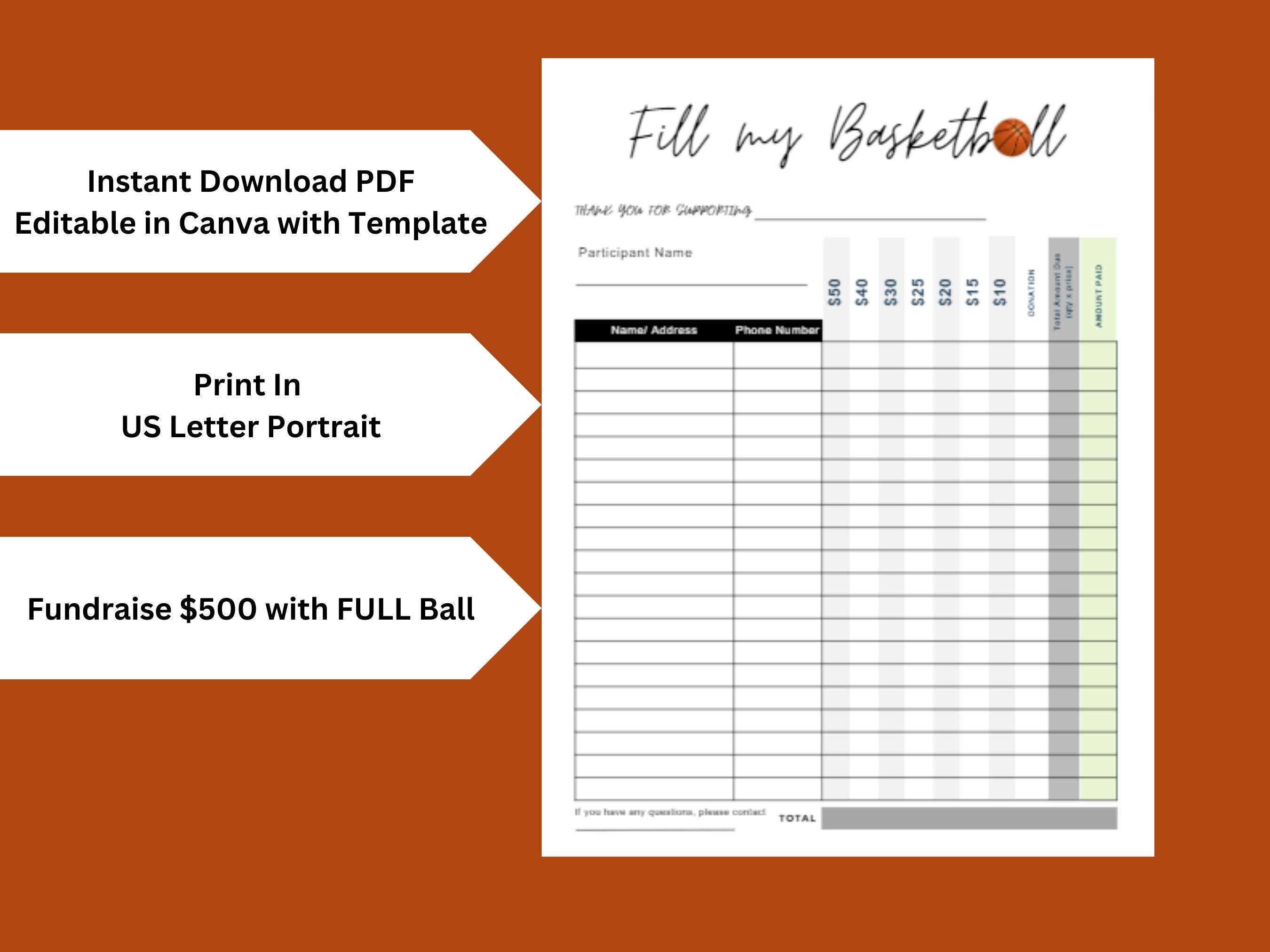 Fill My Basketball Fundraiser, Fill My Ball, Sports Fundraiser, Travel ...