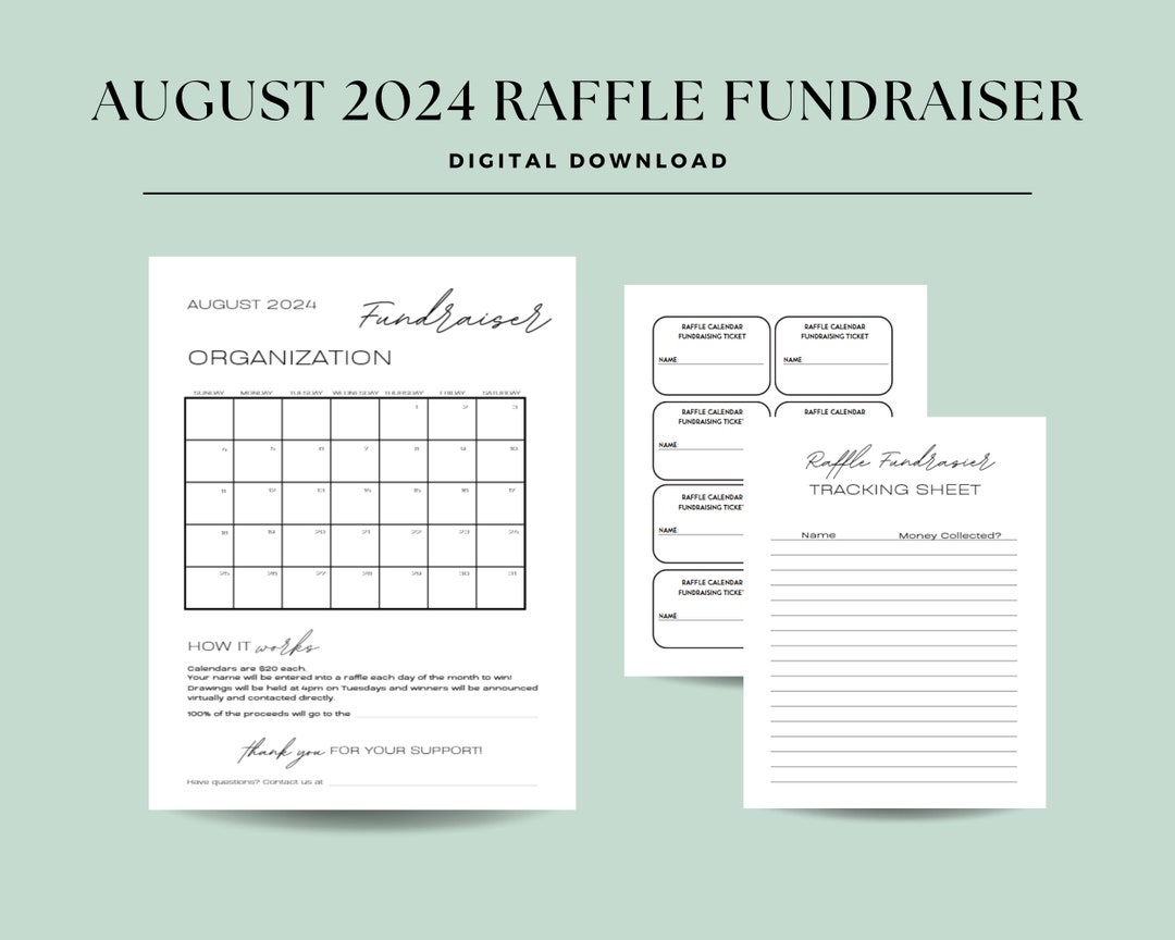 Calendar Raffle Fundraiser, August 2024, Sports Fundraiser, Charity ...