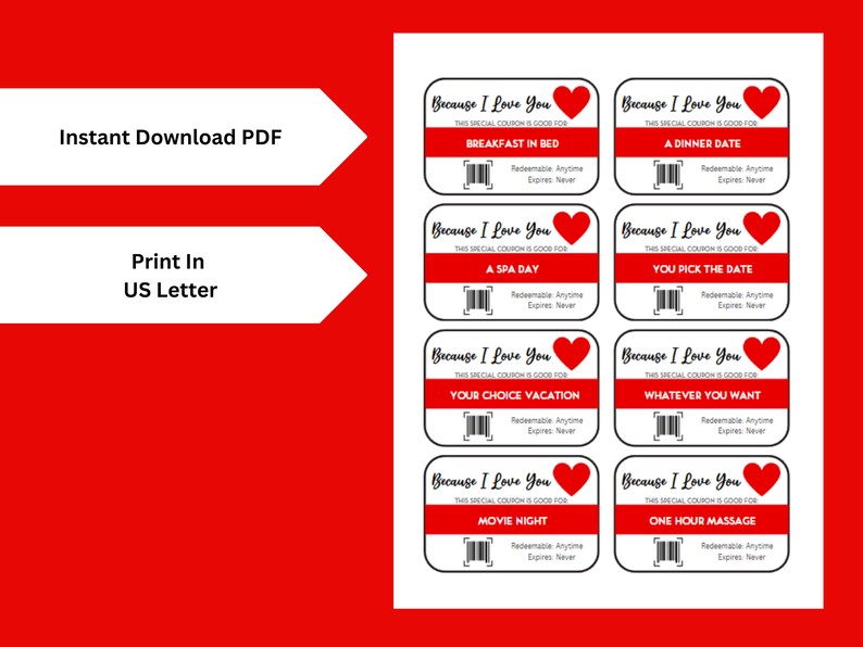 Editable Love Coupons Valentines Day Coupons Valentines Day - Etsy