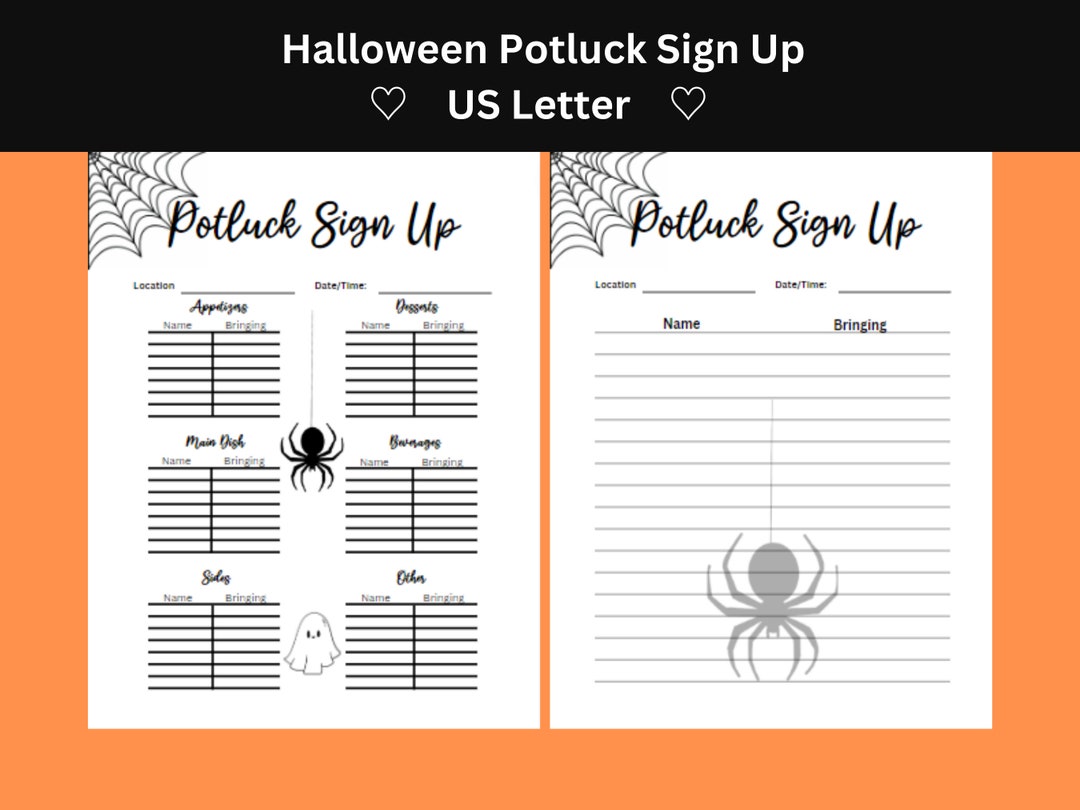 Halloween Potluck Sign Up, Meal Sign up Sheet, Office Potluck, Print ...