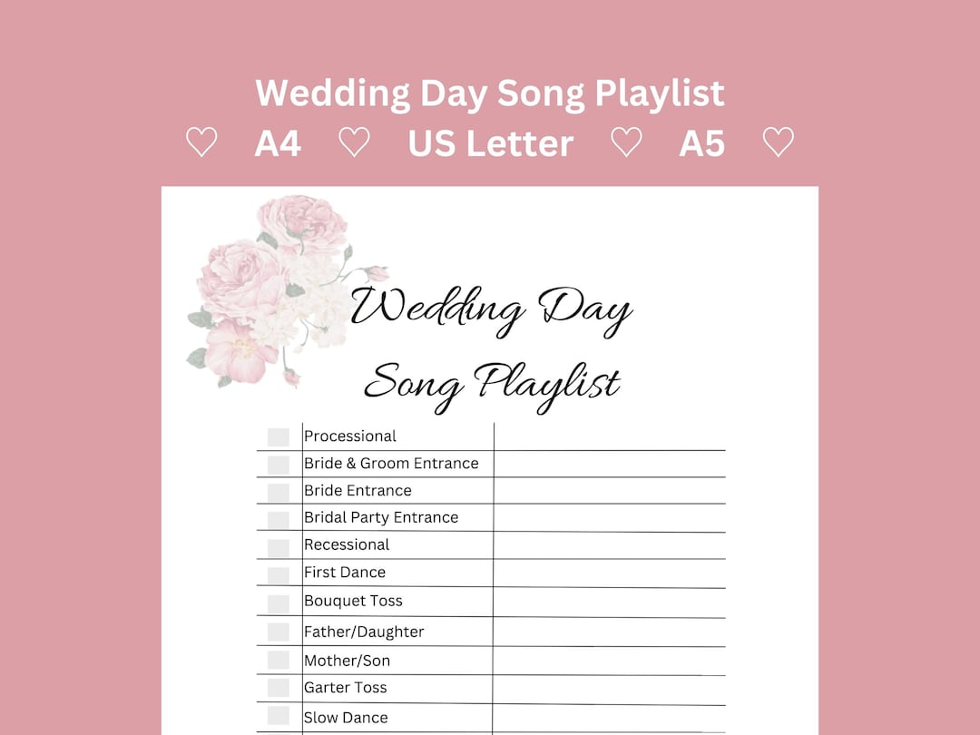 Wedding Day Song Playlist Printable | Wedding Music List | DJ Playlist ...