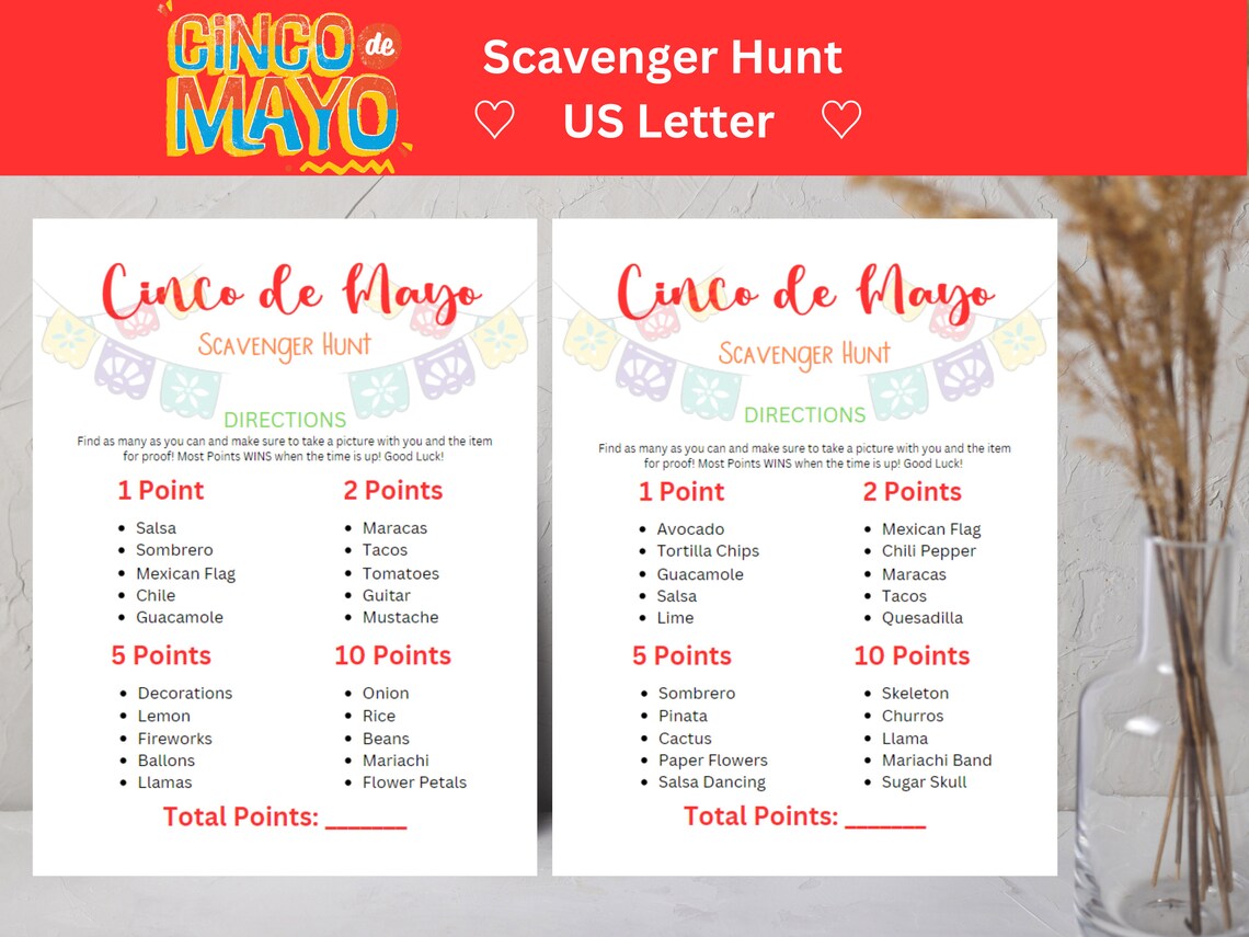 Cinco De Mayo Scavenger Hunt Printable, Taco Tuesday Game, Print From ...