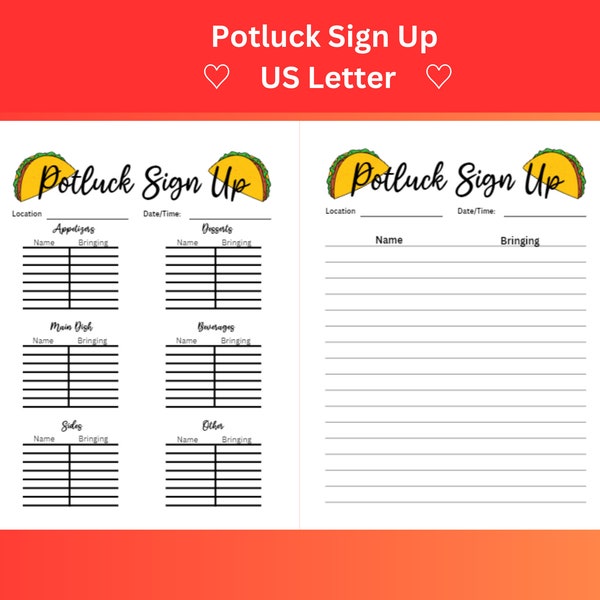 Taco Bar Potluck Sign Up - Etsy