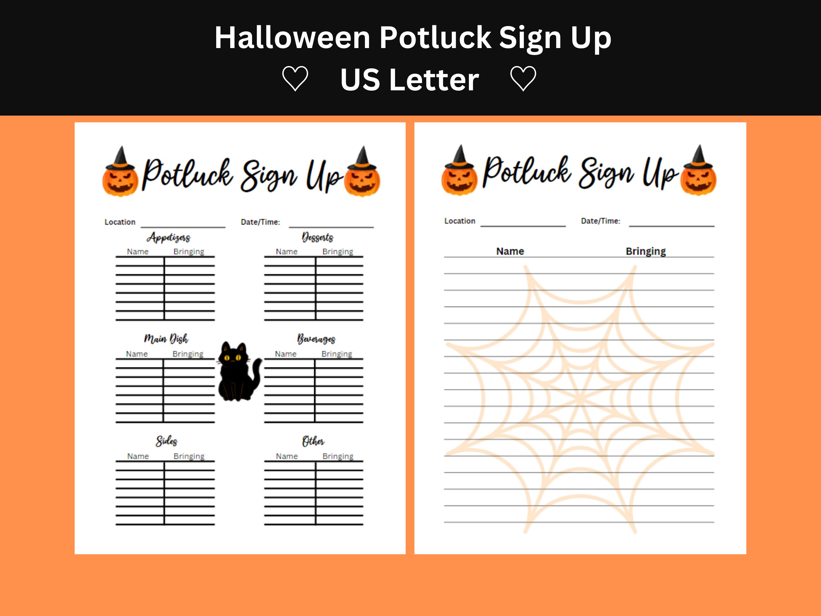 Halloween Potluck Sign Up, Meal Sign up Sheet, Office Potluck, Print ...