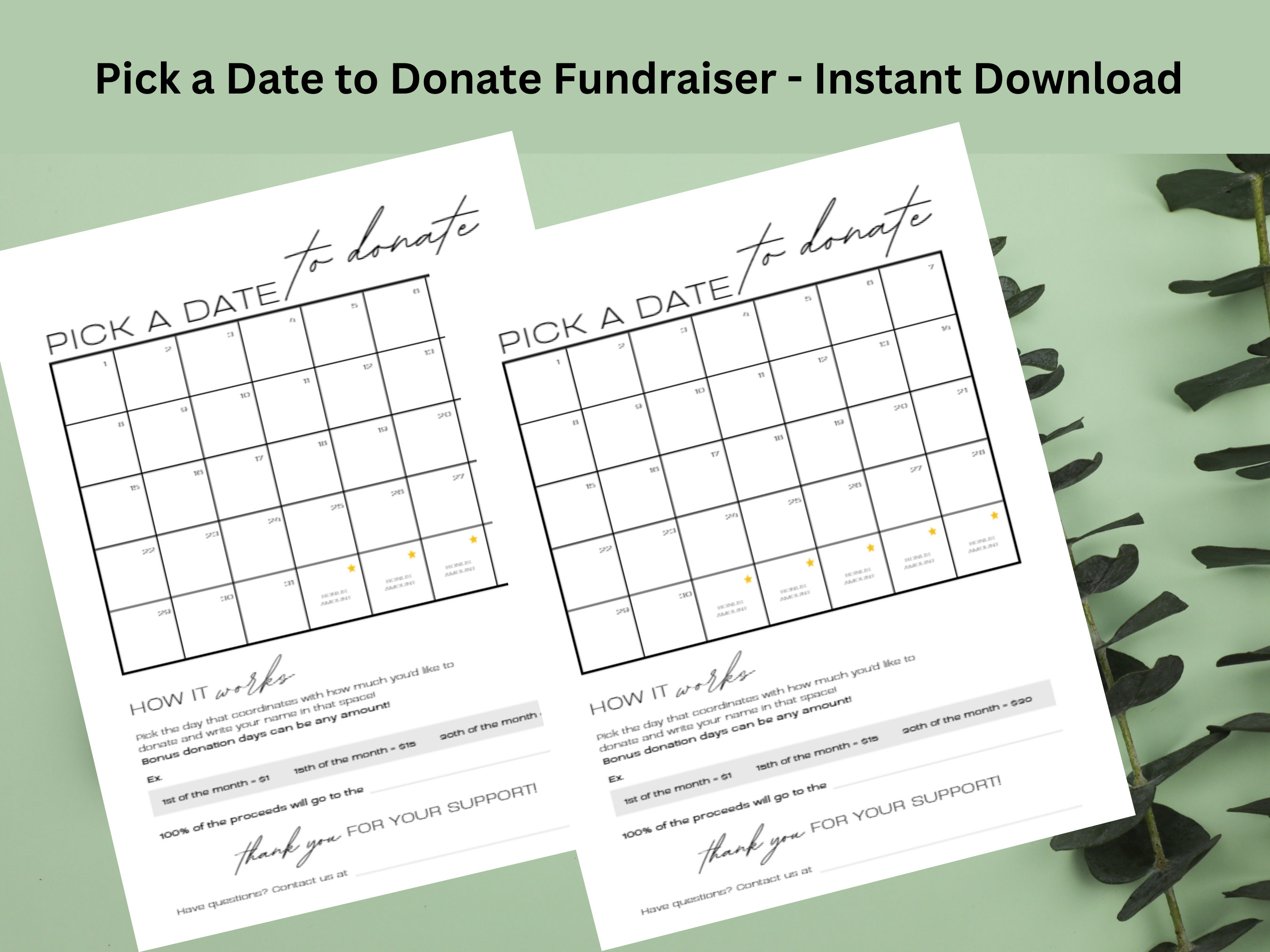 Pick a Date to Donate Fundraiser Form, Charity Fundraiser Printable ...