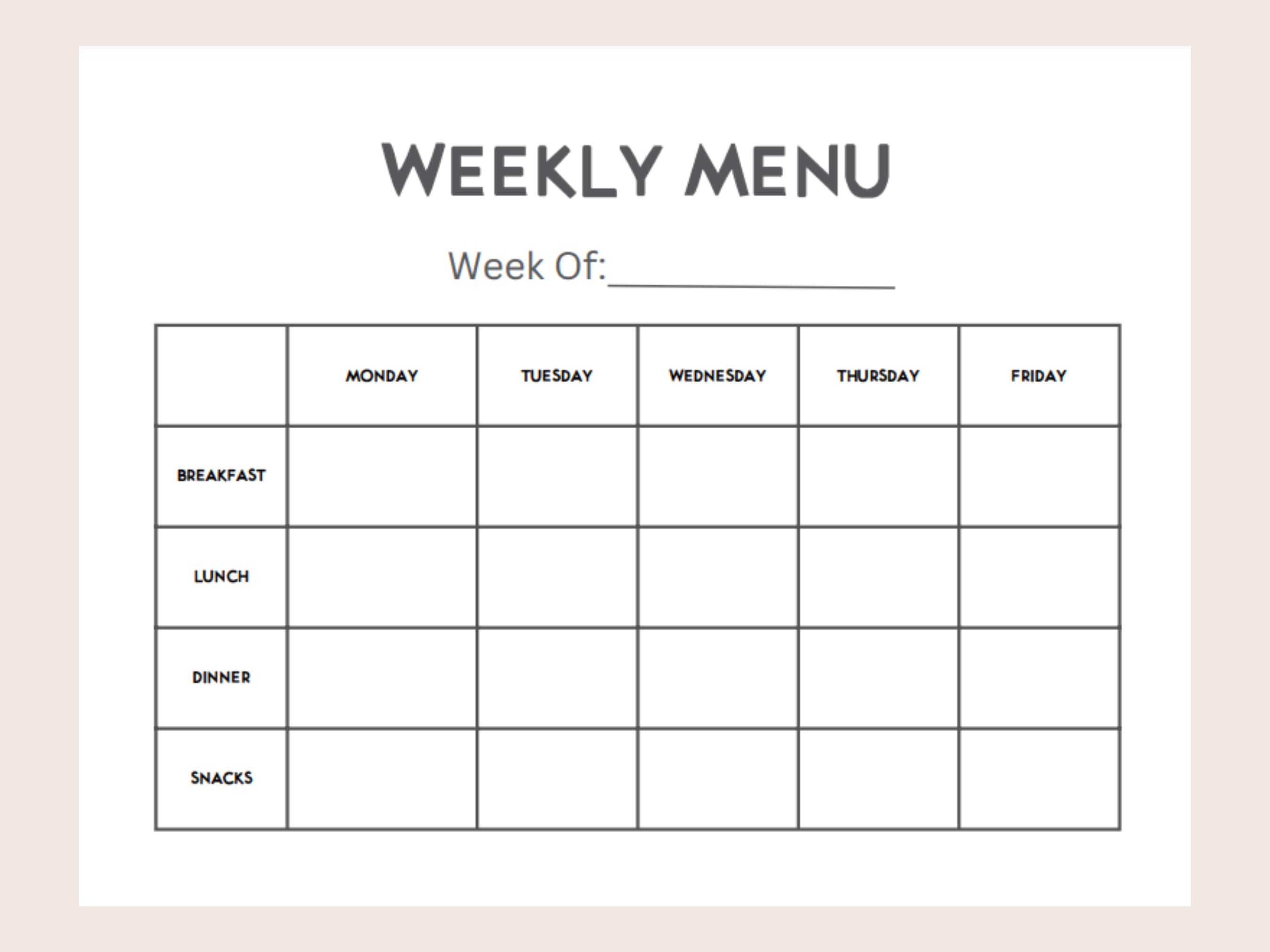 Weekly Menu PDF, Meal Planner, Simple Minimalist Menu, Instant Download ...