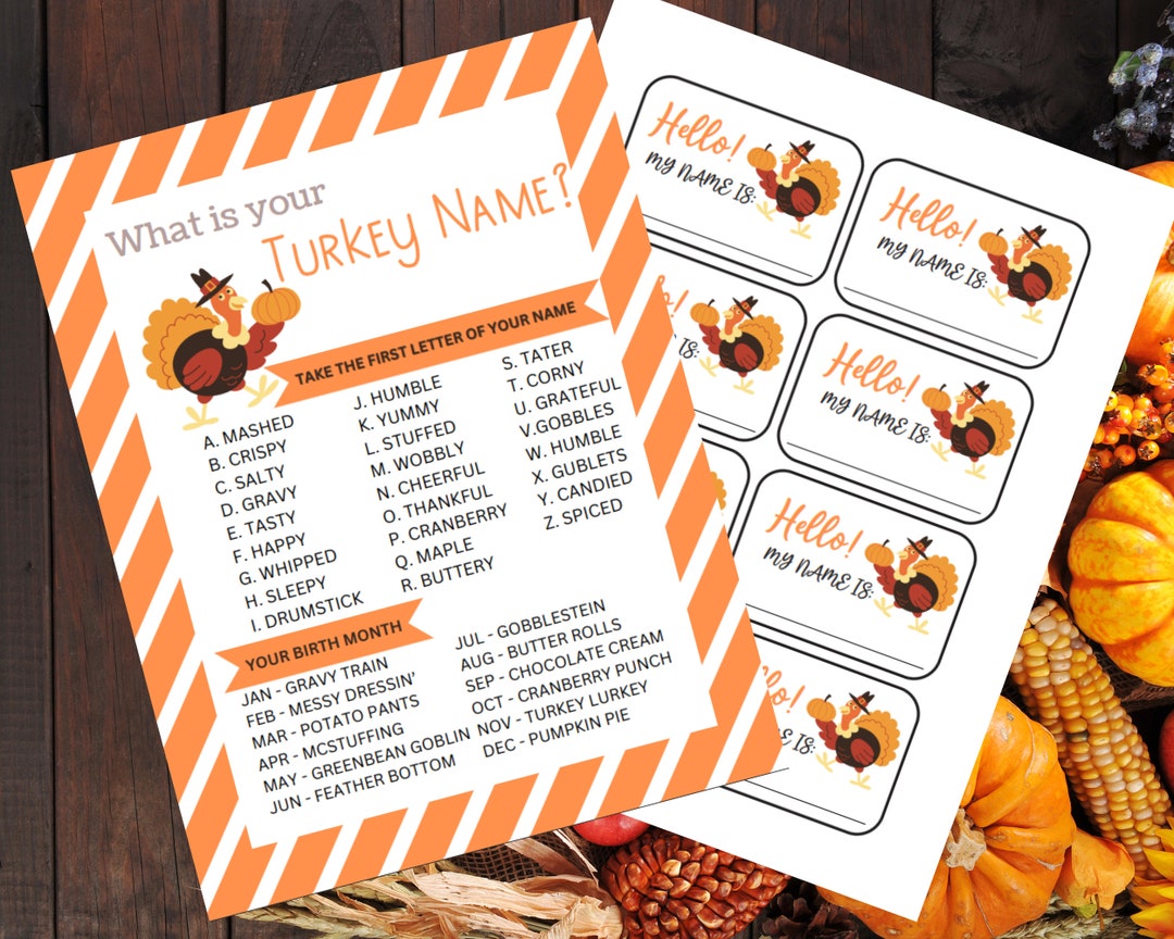 Turkey Name Game, Thanksgiving Name Tags, Turkey Game Printable, Fall ...