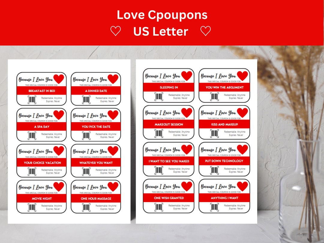 Editable Love Coupons Valentines Day Coupons Valentines Day - Etsy