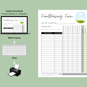 Fundraising Form, Editable Tracking Sheet, Charity Fundraiser Printable ...