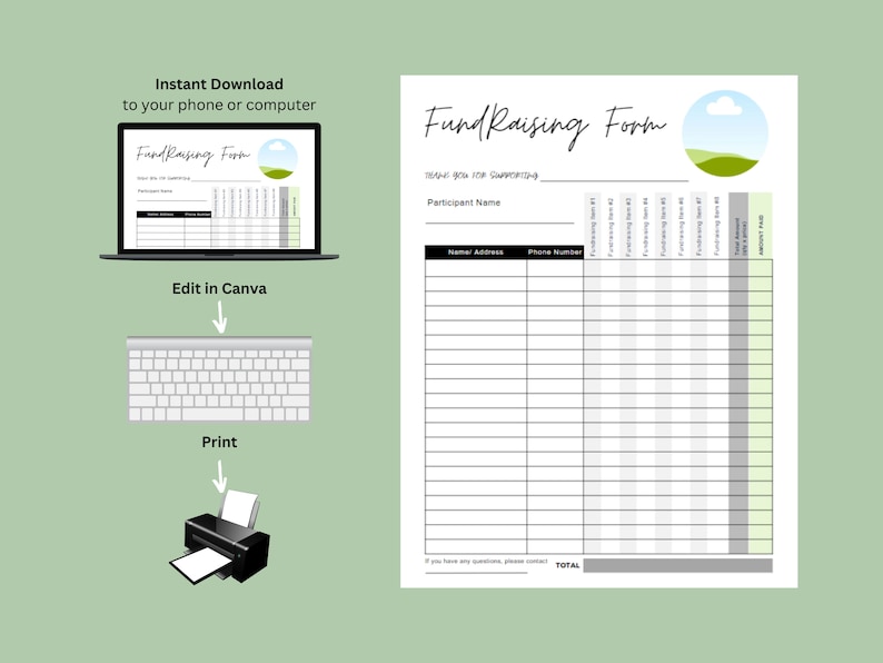 Fundraising Form, Editable Tracking Sheet, Charity Fundraiser Printable ... Fundraising Form, Editable Tracking Sheet, Charity Fundraiser Printable ...
