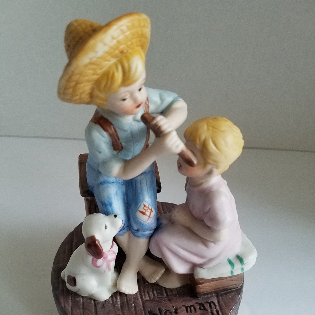 Norman Rockwell Boy and Girl Musical Box Figurine/ Boy Playing the ...
