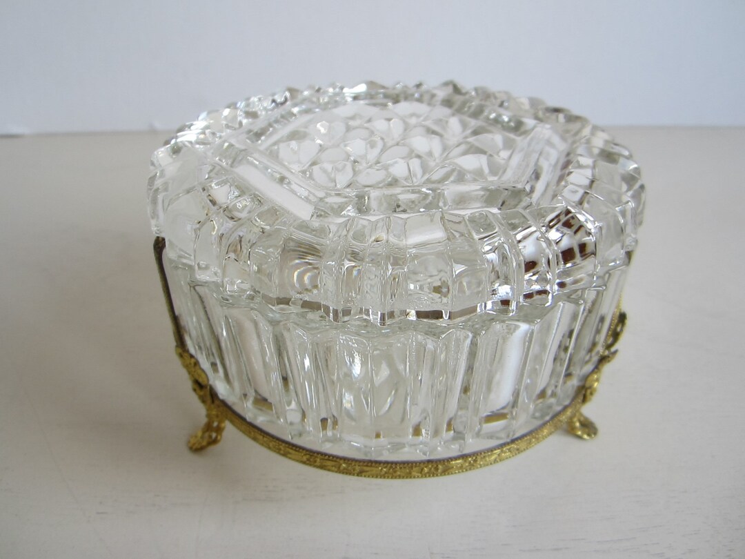 Vintage Crystal Glass Trinket Jewelry Box / Keepsake Box / - Etsy