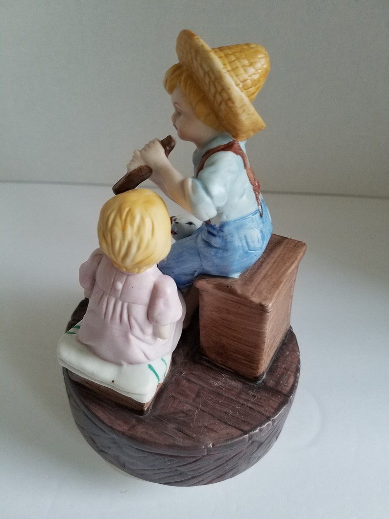 Norman Rockwell Boy and Girl Musical Box Figurine/ Boy Playing the ...
