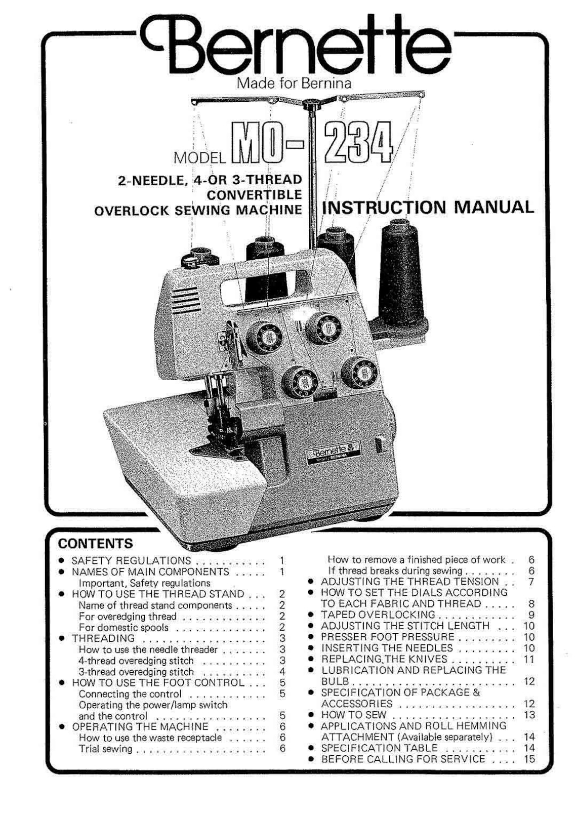 Bernette MO-234 Serger Instruction / Operating Manual, Service Manual ...