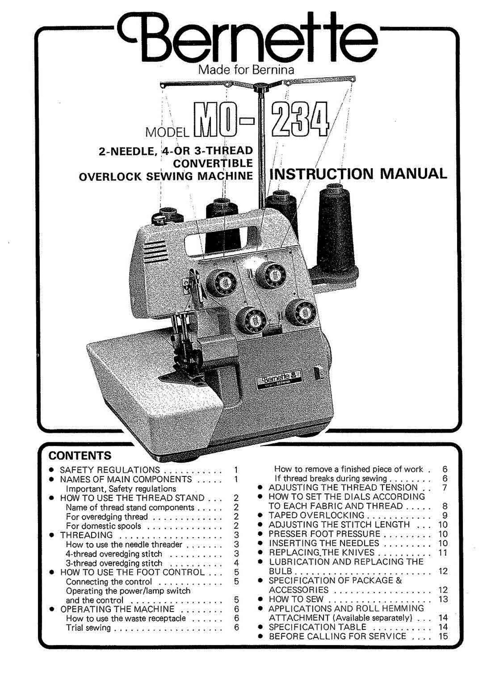 Bernette MO-234 Serger Instruction / Operating Manual, Service Manual ...