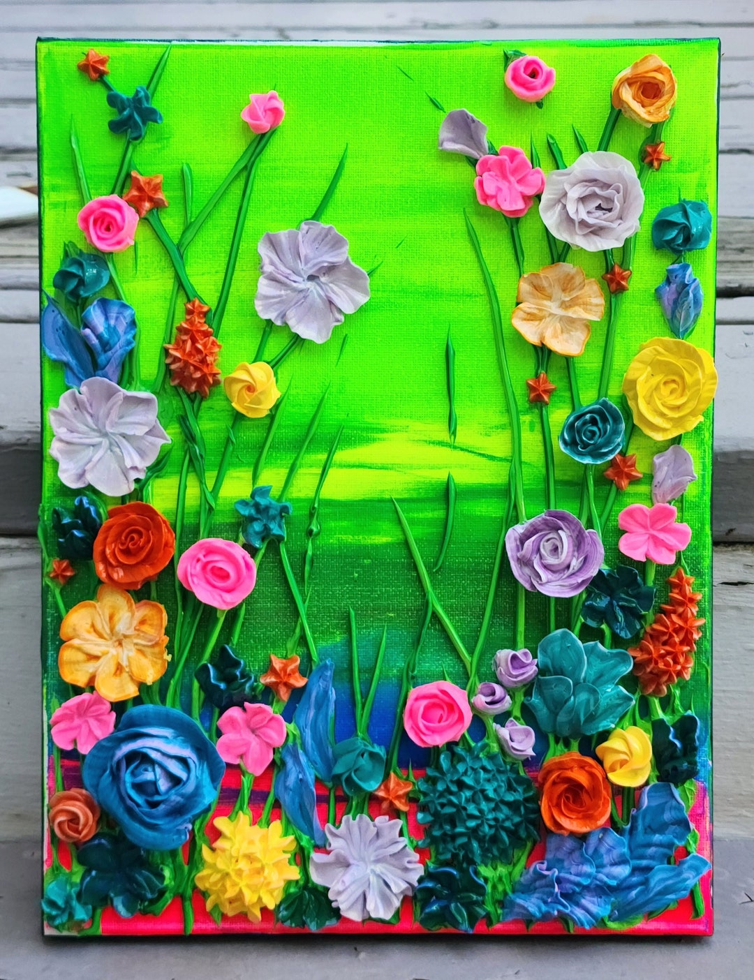 Green Flower Painting. Original Floral Wall Art, Acrylic on Canvas ...