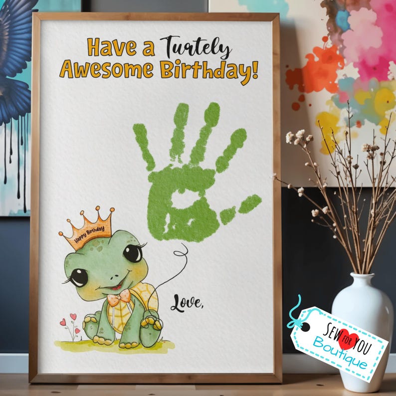 Birthday Handprint Art Printable With Turtle – Digital Download ...